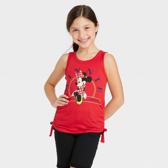 Disney | Shirts & Tops | Girls Disney Minnie Mouse Cinch Tank Top Red ...